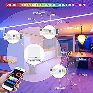 XXK LM052 ZigBee 3.0 LED Strip Controller RGB CCT RGBW 5in1 Dimmable Compatible with Smart Life APP/Alexa Echo/Google Assistant Home/Siri, DC12-24V Lights Controller（Require ZigBee Hub）
