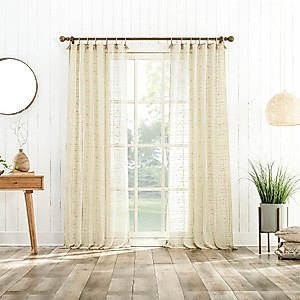No. 918 Claudia 2-pack Slub Stripe Linen Texture Rope Tab Semi-Sheer Tie Top Curtain Panel Pair, 50" x 84", Natural Beige