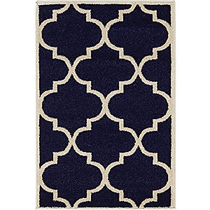 Unique Loom Trellis Collection Modern Morroccan Inspired with Lattice Design Area Rug, 2' 2" x 3' 1" Rectangle, Navy Blue/Beige