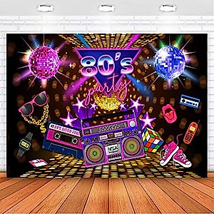 Mehofoto 80s Party Backdrop Disco Theme Retro Style Photo Backdrop 7x5 80's Birthday Background Sign 1980's Neon Eighties Photobooth Props