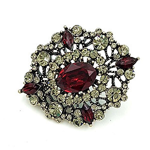 Antique Gold Tone Geometric Foliate Filigree Art Deco Blue Oval Shaped Brooch (Blue) (Red)