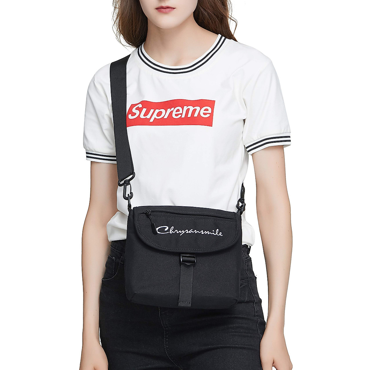 Small Crossbody Bags Women Canvas Crossbody Purses Messenger Bag For Teens Mini Bag - Black