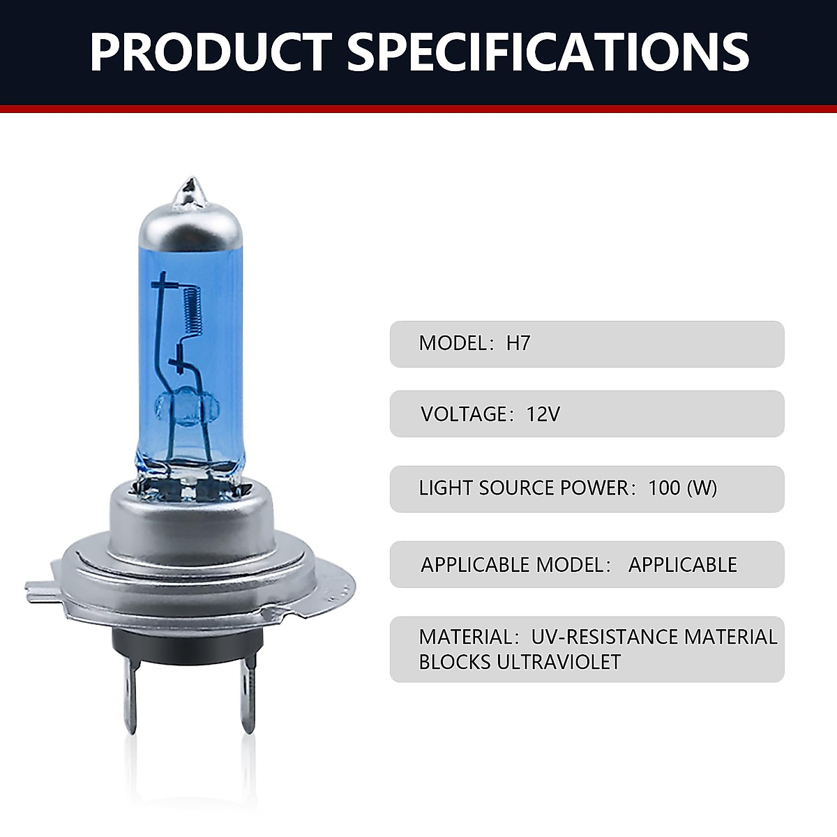 Gseigvee 2 PCS Car H4 Halogen Light Bulb, 12V 100W 850LM Ultra-white Front Fog Bulb, High-performance High Beam Low Beam Replacement, Universal Lighting Accessories for Most Cars (White)