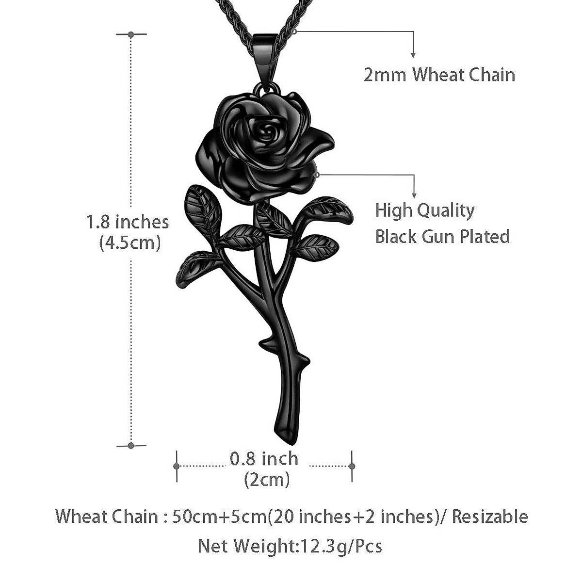 beautlace Rose Necklaces Black Gun Plated Flower Pendant Elegant Jewelry Gifts for Women KP0072K