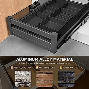 YOHOM Pull Out Tray for Kitchen Cabinet Single Tier Slide Out Pantry Shelf Basket Heavy Duty Roll Out Extendable Sliding Drawer Organizer with Dividers 14" W x 21" D