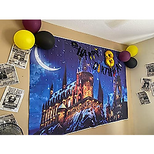 GYA 7x5ft Magic Castle Backdrop-Wizard School Night Sky Moon Photography Background Halloween Decoration Children Birthday Party Banner Photo Booth Props,7x5FT(210x150cm)