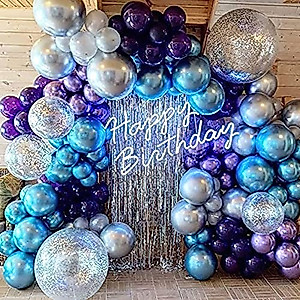 PartyWoo Blue and Silver Balloon Garland Kit 100 pcs and 6 pcs Disco Silver Foil Balloons