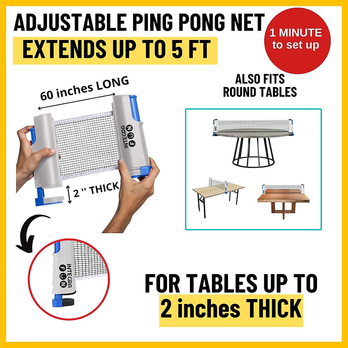 IntegraFun Pro Ping Pong Paddle Set with Ping Pong Net- Bracket Clamps,3-star Ping Pong Balls, Storage Case - Retractable Net and Post Set Adjustable to any Table - Indoor Outdoor Games for Family