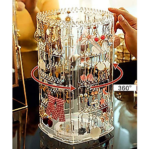 Cq acrylic 360 Rotating Earring Holder Organizer Clear Jewelry Displays Dangle Earinging Rack Necklace Bracelet Carousel Tree Towers,4 Tier Hanging Earring Display Stands For Selling,Pack of 1