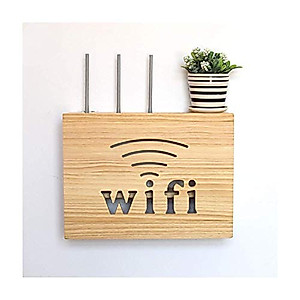 XICHENGSHIDAI Solid Wood Wall-Mounted Router Storage Box Wood Wifi Router Fenches Router Organizer Wall Shelf WIFI S