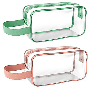 Axe Sickle 2 Pack Clear Cosmetics Bag Waterproof Plastic Organizer Bag with Zipper Portable Clear Makeup Cosmetic Bag for Travel Bathroom Toiletry Organizer, Pink, Green