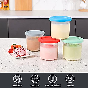 Omnikit Containers Replacement for Ninja Creami Pints and Lids - 4 Pack, 16oz Cups Compatible with NC301 NC300 NC299AMZ Series Ice Cream Maker - Dishwasher Safe, Leak Proof Lids Red/Mint/Grey/Blue