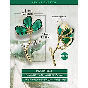 KZZENKI Green Flower Earrings with Stud, Statement Gold Dangle Earrings for Women Trendy Drop Earrings Gift
