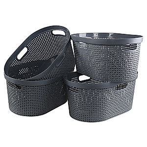 Quickquick Large Plastic Dirty Clothes Baskets with Cut-Out Handles, 42 L Plastic Laundry Hampers, 4 Packs