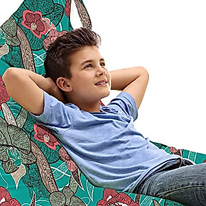 Ambesonne Flower Lounger Chair Bag, Natural Illustration Hand Drawn Colorful Blossoms Image Striped Flowers Pattern, High Capacity Storage with Handle Container, Lounger Size, Multicolor