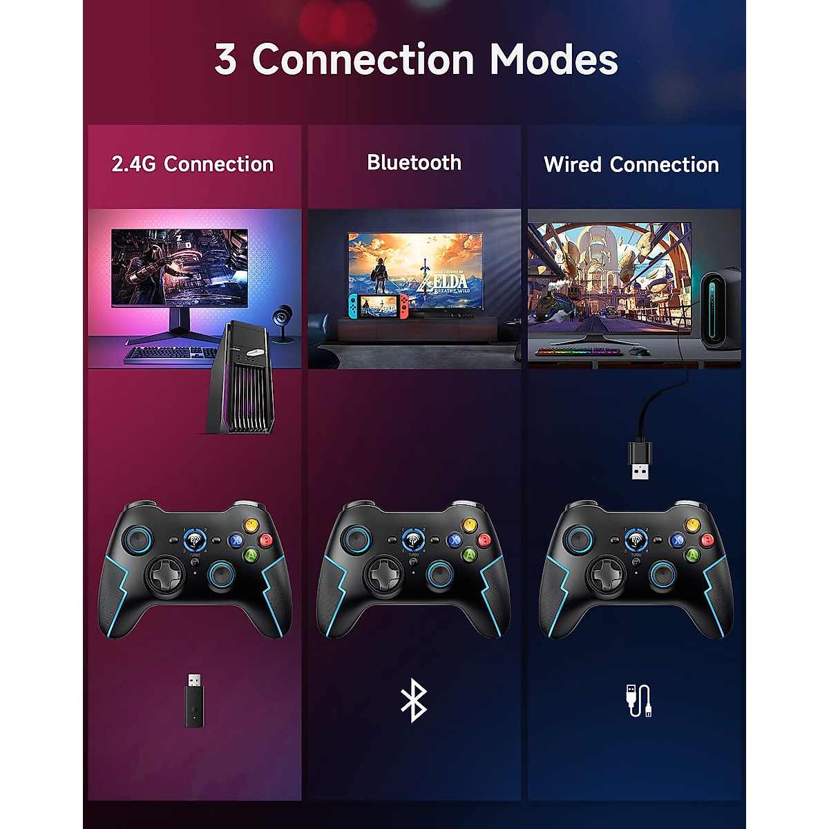EasySMX 2.4G Wireless Controller for PS3, PC Gamepads with Vibration Fire Button Range up to 10m Support PC (Windows XP/7/8/8.1/10), PS3, Android, Vista, TV Box Portable Gaming Joystick Handle