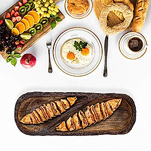 Divit Shilp Natural Wooden Tray, Serving Bowl for Salad, Veggies and Fruits, Large Deep Tray for Family, Party (Bark Edge Divided Tray (New))