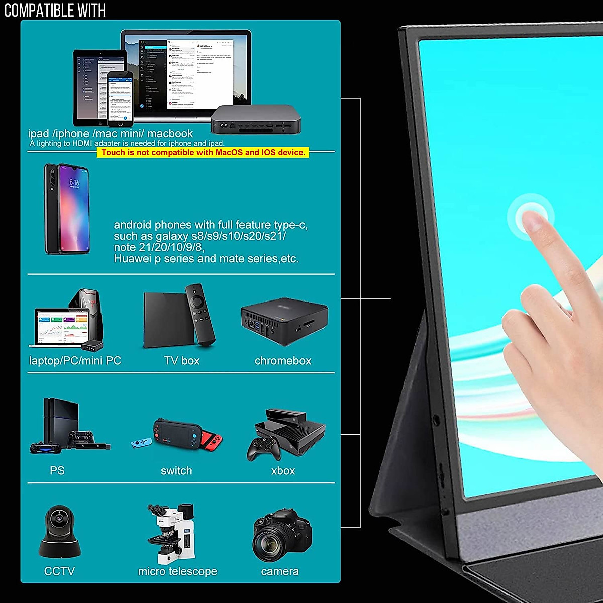 Bimawen 15.0" Touchscreen Portable Monitor,Ultra-Thin 1080p HDR Compatible with Xbox,Switch,PC,Laptop,FHD 1920x1080 IPS Screen