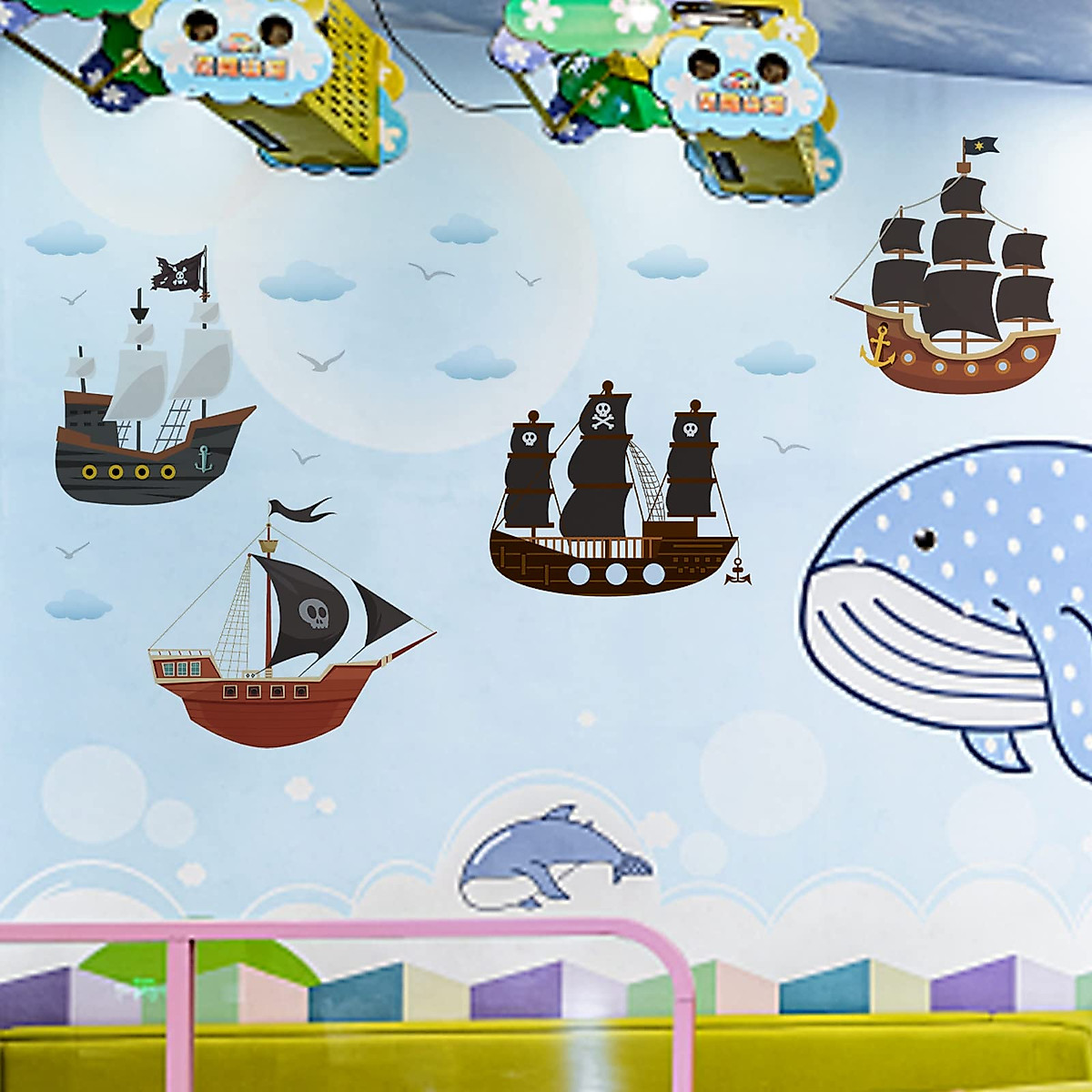 PLIGREAT Pirate Ship Wall Stickers, Removable Self-Adhesive Wall Stickers, Peel and Stick Wall Decals DIY Vinyl Wall Stickers for Boys Bedroom Nursery Living Room Home Wall Art Decor