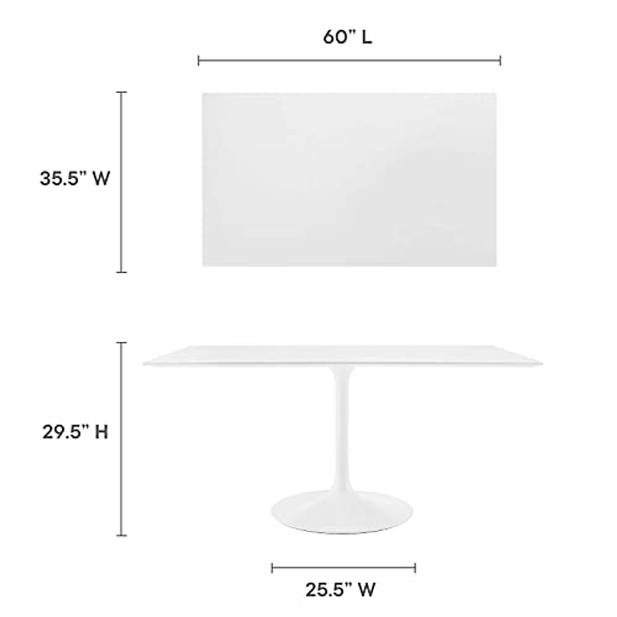Modway Lippa 60" Mid-Century Modern Dining Table with Rectangle Top and Pedestal Base in White