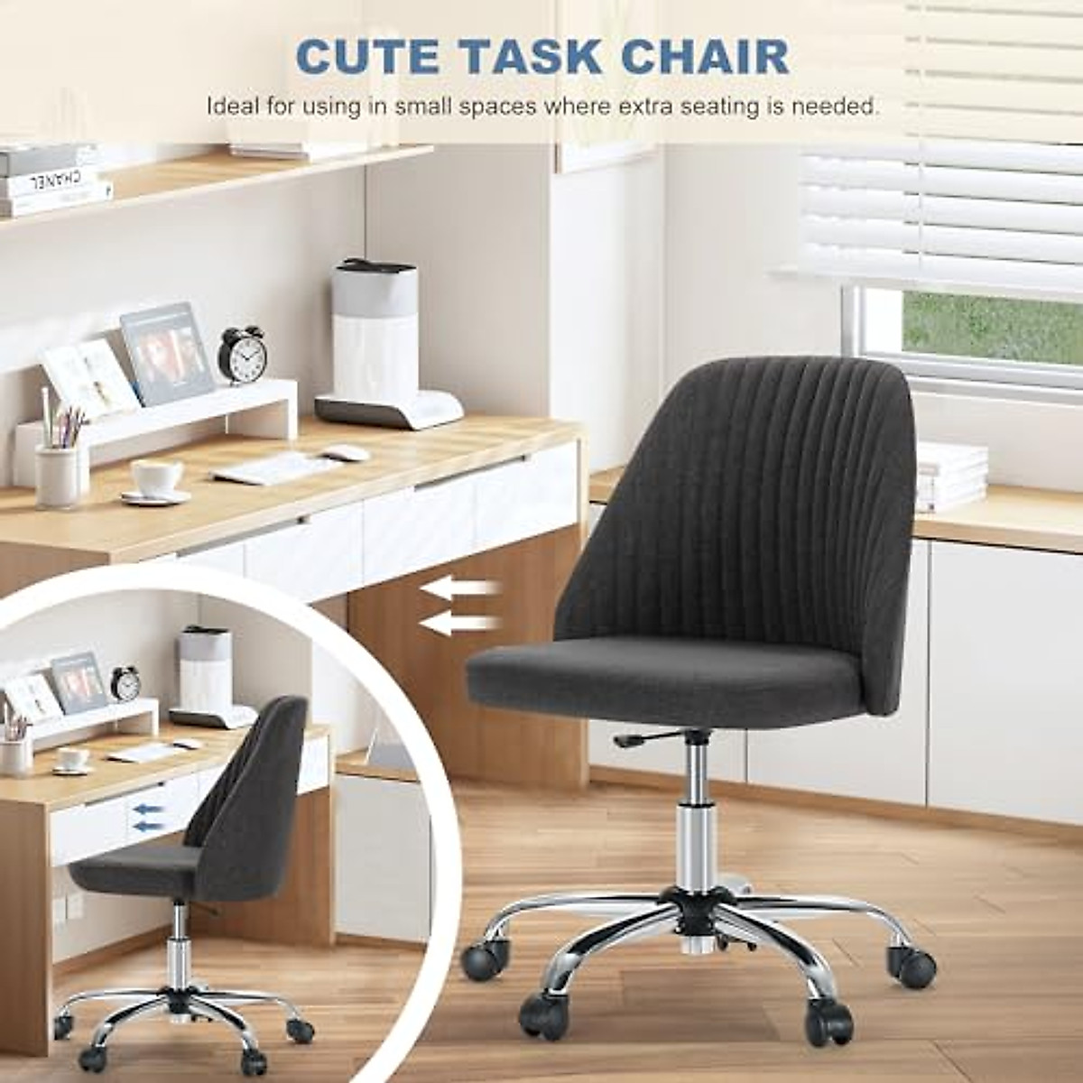 Office Chair, Desk Chair, Small Desk chairs with wheels Cute Vanity Swivel Chair with Back Mid Century Modern Armless Home Office Desk Chairs Task Chair for Bedrooms, Office, Dressing Room, Study