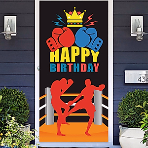 Boxing Happy Birthday Banner Backdrop Background Photo Booth Props Kit Boxing Match Sports Wrestle Fitness Boxing Glove Theme Decor for Home Gym Boy Man 1st Birthday Party Favors Supplies Decorations