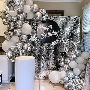 Cadeya 12 Pcs Disco Ball Balloons, Huge Silver Explosion Star Aluminum Foil Balloons for Birthday, Bachelorette Party, Silver Party, 70s 80s 90s Theme Disco Party Decorations Supplies