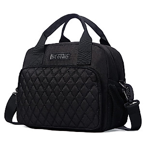 Scorlia Insulated Lunch Bag for Women/Men, Reusable Lunch Cooler Box Lunch Tote, Thermal Meal Prep Lunch Organizer with Adjustable Shoulder Strap and Side Pockets for Kids/Adults, School, Work, Black