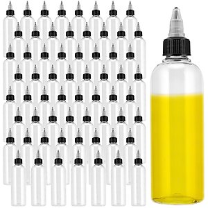 KEILEOHO 64 Pack 4 oz Plastic Squeeze Bottles, Clear Dispensing Bottles, 120ml Round Empty Dispensing Bottles with Twist Top Cap, for Craft, Art, Household