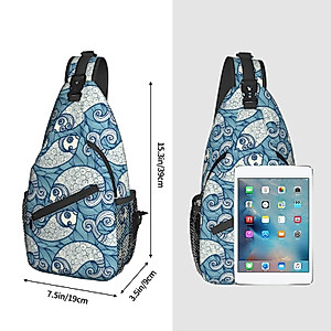 Japanese Wave With Fish Crossbody Sling Backpack For Men Women,Shoulder Chest Daypack Bag For Travel Hiking