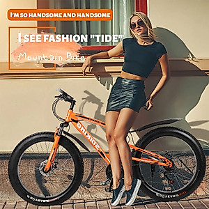 wavsurf Fat Tire Mountain Bike, 26'' 21 Speed Outdoor Snow Beach Hybrid MTB Racing Bikes for Adult, Comfort Cruiser Bicycle, Lightweight City Commuter Road Cycling, Dual Disc Brakes (A), 94x88x38cm