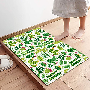 Kitchen Rugs, Cactus Succulent Plants Green Tile Pattern Non Slip Runner Rug Mat for Floor, Kitchen, Bedside, Sink, Office, Laundry, Set of 2