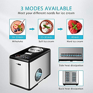 VIVOHOME 110V Electric 1.6 Quart Capacity Stainless Steel Automatic Ice Cream Maker Machine Coutertop with Compressor and LCD Display