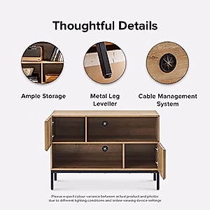 mopio Norwin Entryway Table, Modern Rustic Industrial Farmhouse Console Sofa Table, Display Shelf, Accent Cabinet, with Metal Legs, Soft Close Door, Storage Shelves, & Leveler, for Living Room