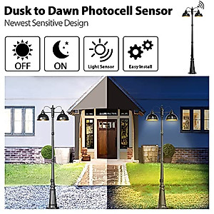 Dusk to Dawn Outdoor Lamp Post Lights with GFCI Outlet,Double-Head Farmhouse Street Light Fixture,Aluminum Exterior Black Pole Lights,Waterproof Lantern Lamp Outdoor Lighting for Garden,Patio,Pathway