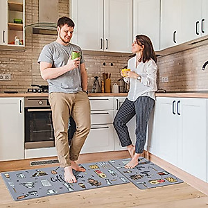 Alishomtll 2 PCS Kitchen Rugs and Mats,Cushioned Anti-Fatigue Kitchen Rugs, Waterproof Non-Slip Kitchen Mats, Washable Coffee Time Kitchen Mats for Floor Kitchen Laundry Office (17.3"x30"+17.3"x47")