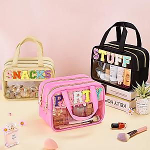 SIMBOOM Clear Letter Makeup Bag, Black, L Size, Clear Bag