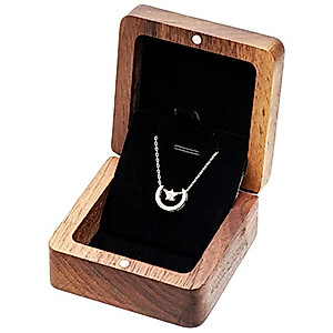 COSISO Vintage Natural Walnut Wood Necklace Gift Box,Pendant Storage Case Jewelry Display Box for Anniversary Propose Christmas
