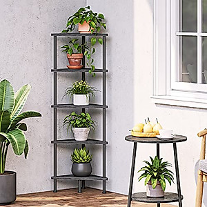 HOOBRO Corner Shelf, Industrial 5-Tier Wall Corner Bookshelf with Metal Frame, Corner Shelf Stand Display Plant Flower, Corner Bookcase for Small Spaces, Bedroom, Living Room, Black BK33CJ01