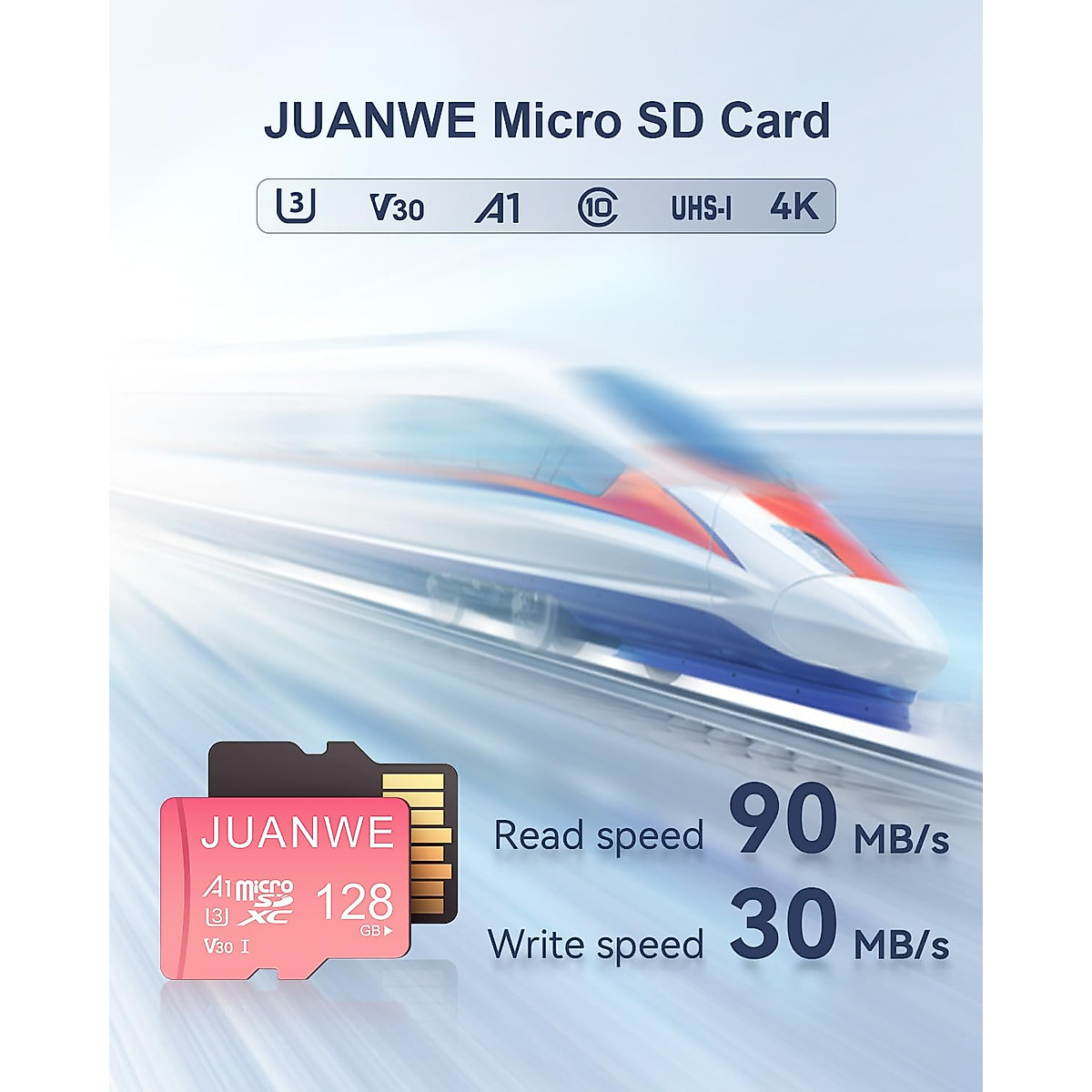 JUANWE 128GB Micro SD Card 2 Pack microSDXC Memory Card with SD Adapter C10 U3 A1 V30 Memory Card SD Card Pink, 128GB