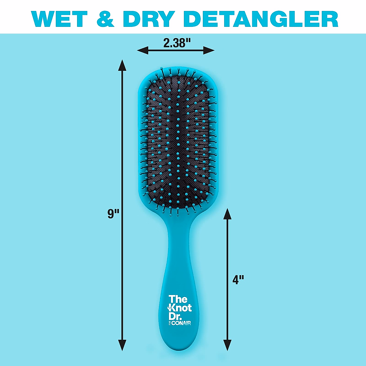 The Knot Dr. hair brush by Conair - Detangling hair brush - Removes Knots and Tangles in wet or dry hair - detangler brush - Blue