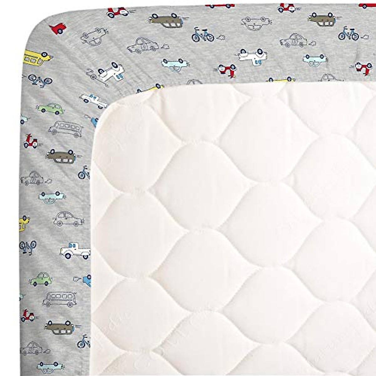 Carter's Busy Cars & Bikes Crib Sheet Super Soft Mini Crib Fitted Sheet, Red, Grey, Yellow, Blue