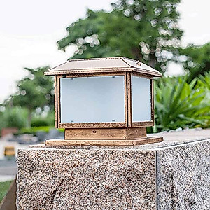 CZLZY European Retro Style Aluminum Square Pillar Lamp Solar LED Post Light Outdoor Waterproof Column Light Glass Lampshade Villa Courtyard Wall Decoration Landscape Light