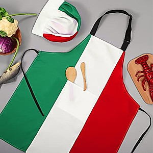 Syhood 4th of July Chef Hat and Apron for Women Men Italian Stripes Solid Baking Fabric Cooking Apron for Home Kitchen (Red-White-Green Pattern)