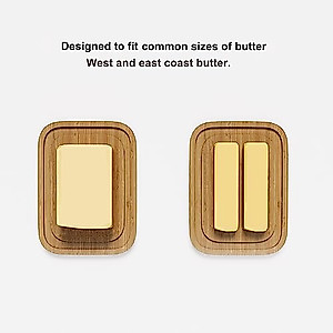 Clear Glass Butter Dish with Lid for Countertop and Fridge, Large Butter Holder with Bamboo Tray, Covered Butter Container, Butter Dishes with Cover for East and West Butter, Eco-Friendly