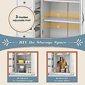 COSTWAY Sideboard and Buffets with Storage, Kitchen Storage Cabinets Pantry with 4-Drawer, 2 Tempered Glass Doors, Console Table, Coffee Bar Cabinet for Dining Room Kitchen Entryway Living Room, White