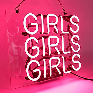 Girls Girls Girls Neon Signs Pink Neon Sign Neon Light Sign Light Up Signs Wall Decor Custom Neon Words for Wall Bedroom Girls Halloween Christmas Decor Neon