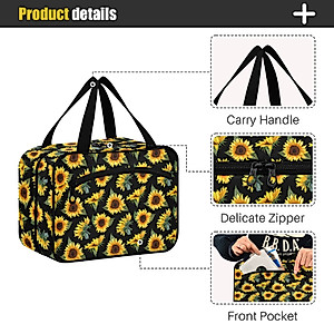 Vnurnrn Sunflowers on Black Large Travel Toiletry Bag for women Makeup Organizer Bag with Hanging Hook Shower Bag for Traveling Electric Shaver Brush
