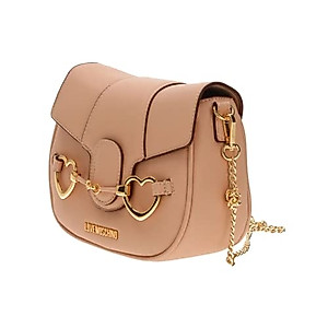 Love Moschino Pink Leather Crossbody Handbag with Heart Hardware