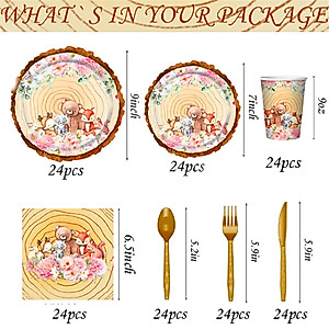 Woodland Baby Shower Decorations for Girls, Baby Shower Plates Cups and Napkins Sets 24 Guests, Baby Girl Shower Decoration Birthday Party Supplies, 168Pcs Animal Floral Party Paper Plates